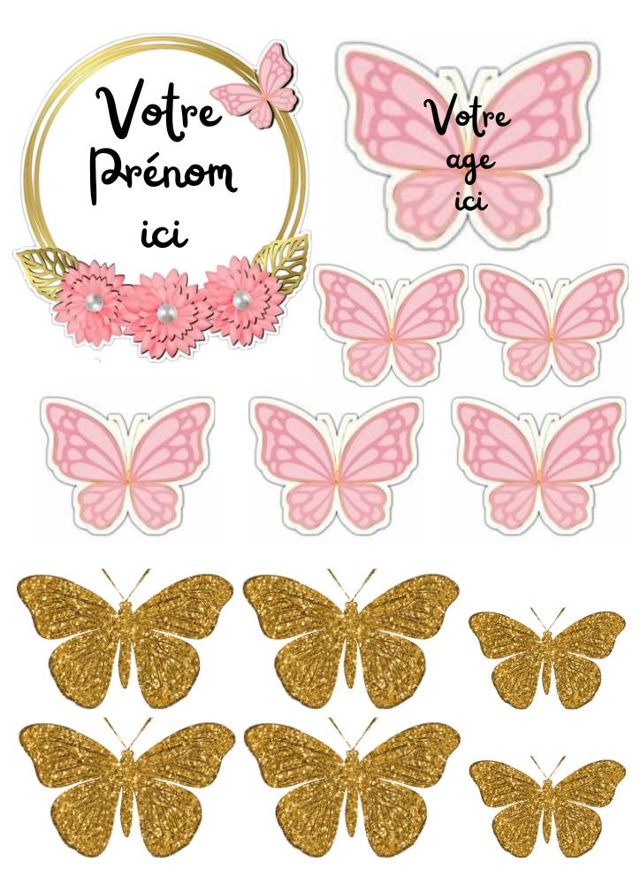 Kit de Montage de Toppers à Gâteau Personnalisés papillon rose dès ...