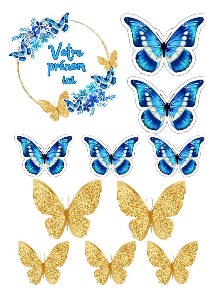 Kit de Montage de Toppers à Gâteau Personnalisés papillon bleu dès ...